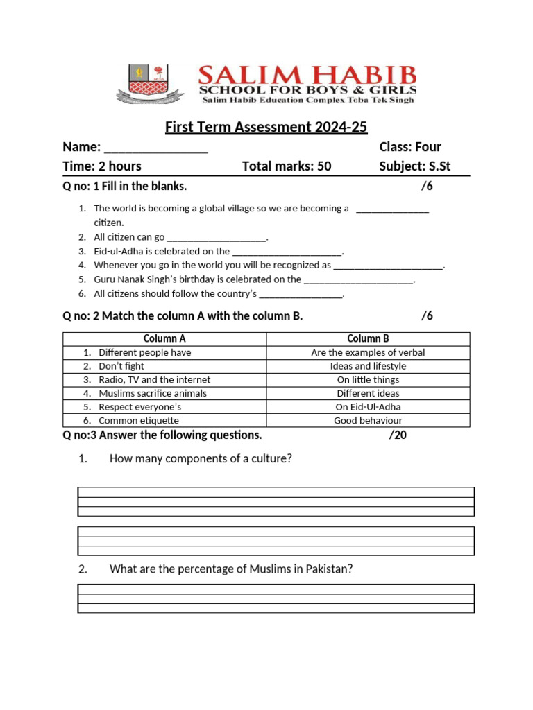 First Term S.St Assessment 2024-25 | PDF