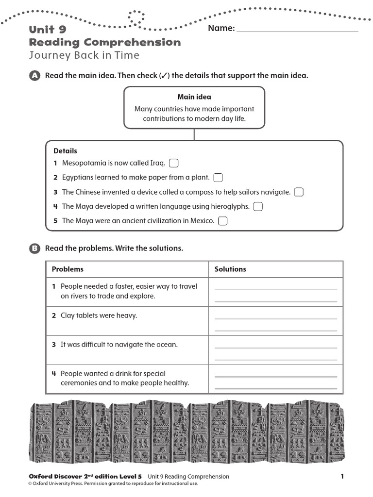OD2e L5 Reading Comprehension WS Unit 9 | PDF | Ancient Egypt | Egyptian Hieroglyphs