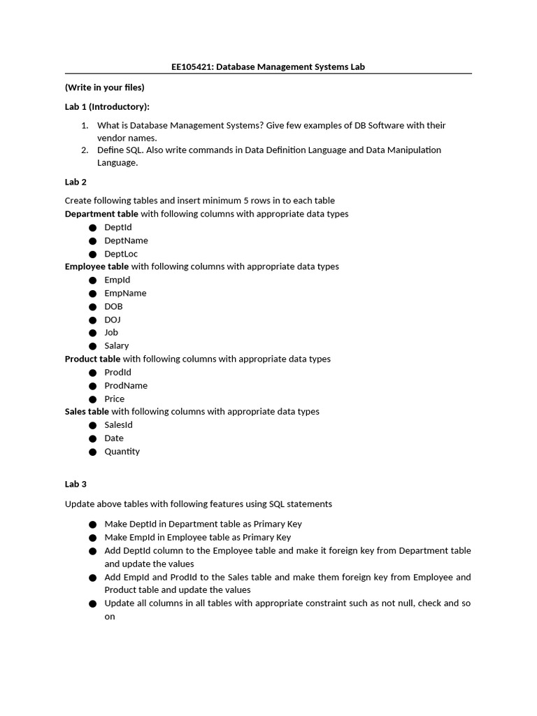 Database Management Lab Guide | PDF
