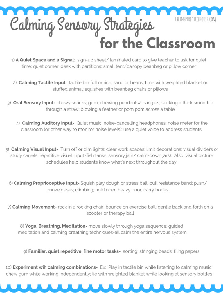 10 Calming Sensory Strategies For The Classroom | PDF