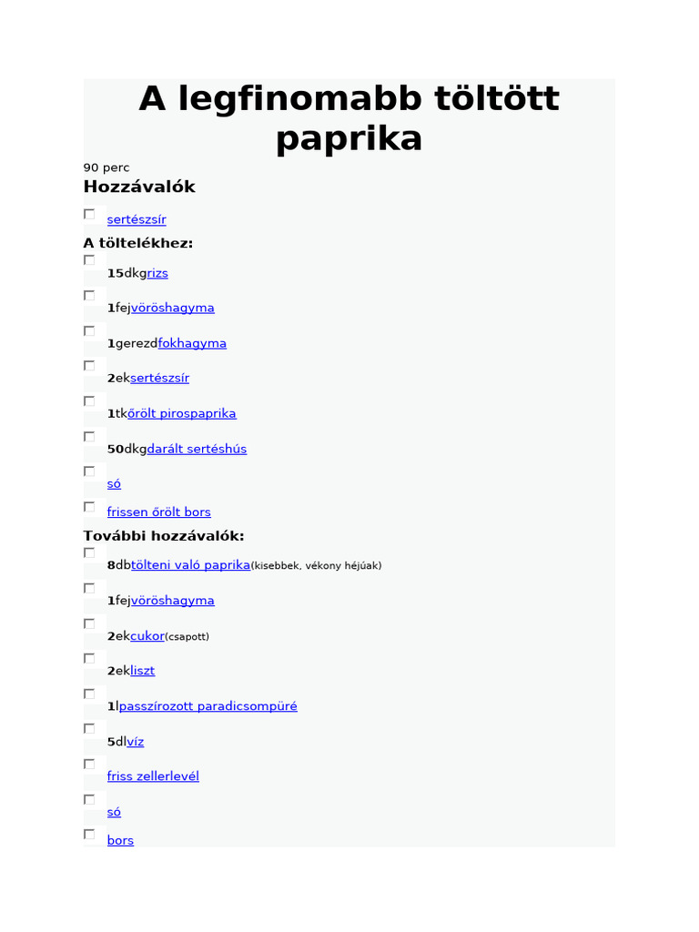A Legfinomabb Töltött Paprika | PDF