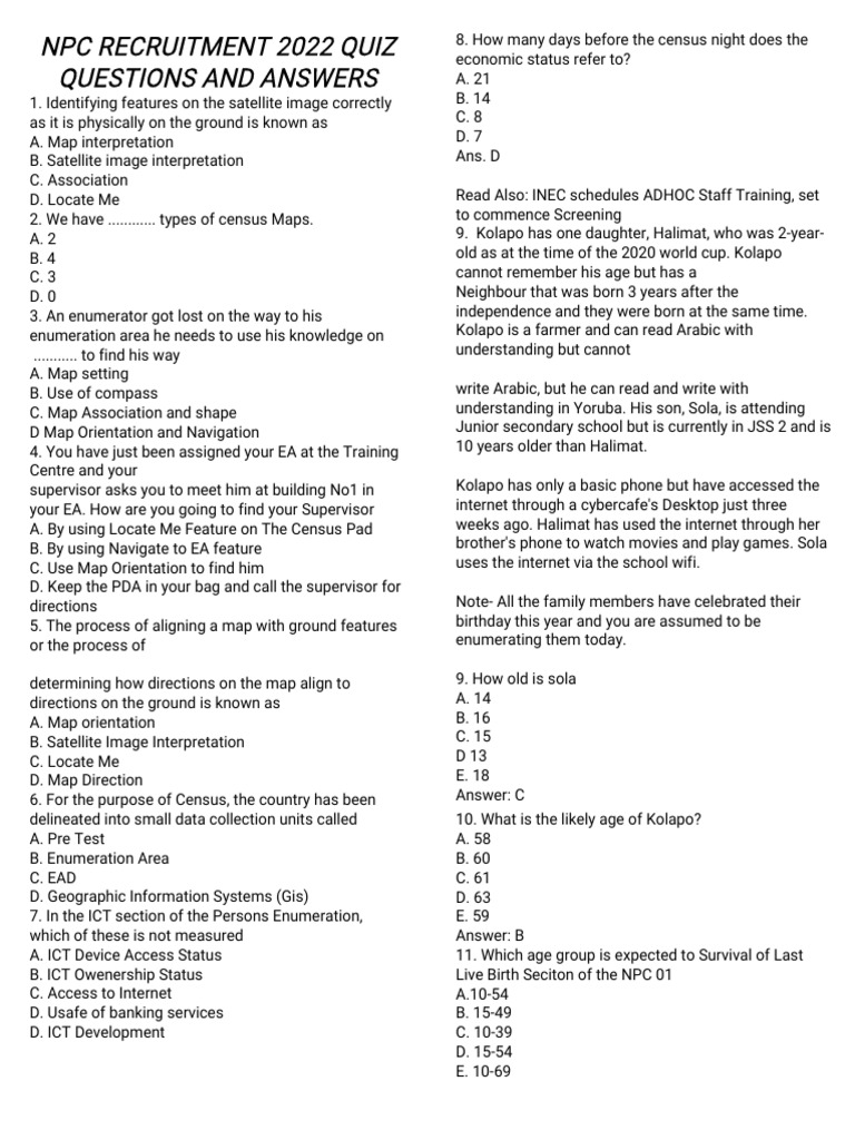 NPC Quiz Question and Answer | PDF