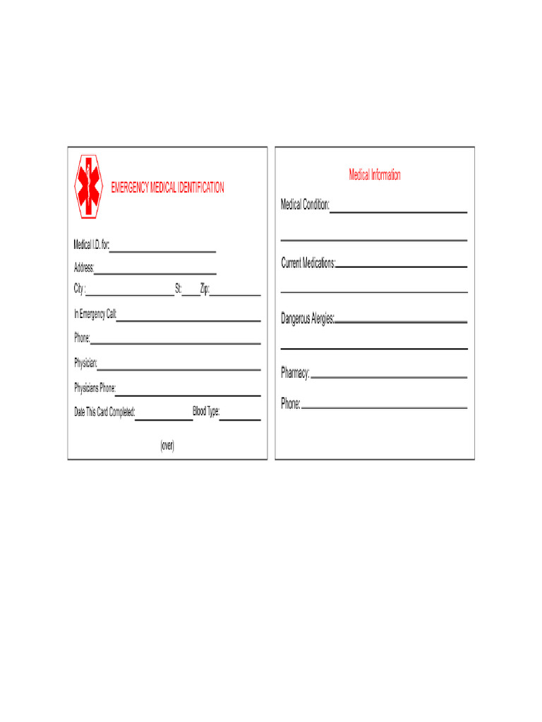 Free Printable Medical Id Card 217825.Png | PDF