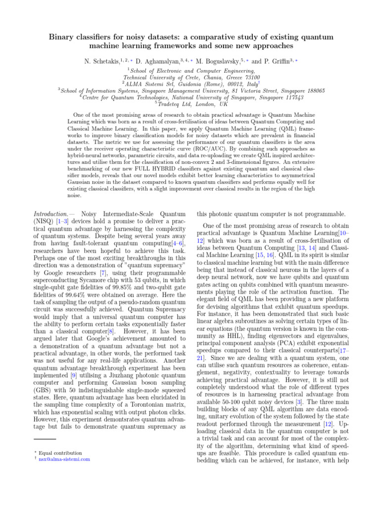 Binary Classifiers For Noisy Datasets A | PDF | Quantum Computing ...