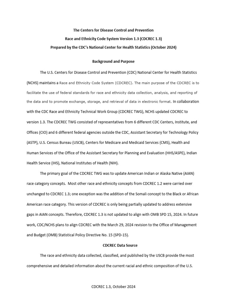 CDC Race and Ethnicity Code System 1.3 | PDF | Race And Ethnicity In ...