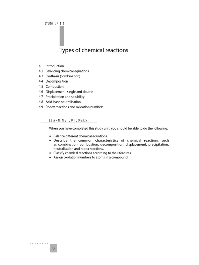 Study Unit 4 - Types of Chemical Reactions | PDF | Salt (Chemistry ...