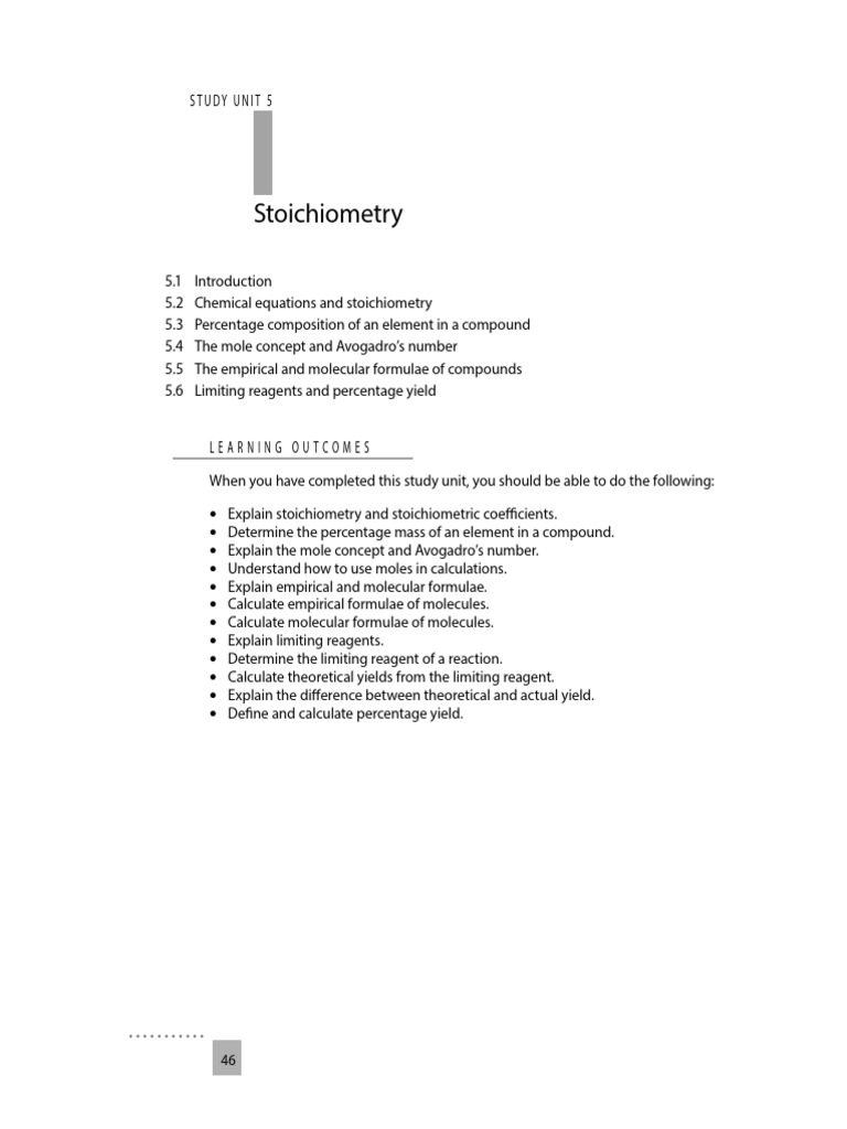 Study Unit 5 - Stoichiometry | PDF | Stoichiometry | Mole (Unit)