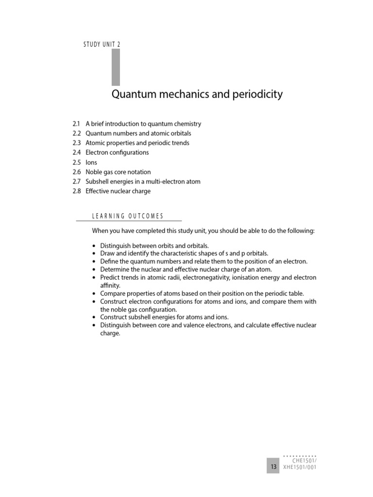 Study Unit 2 - Quantum Mechanics and Periodicity | PDF | Atoms | Electron