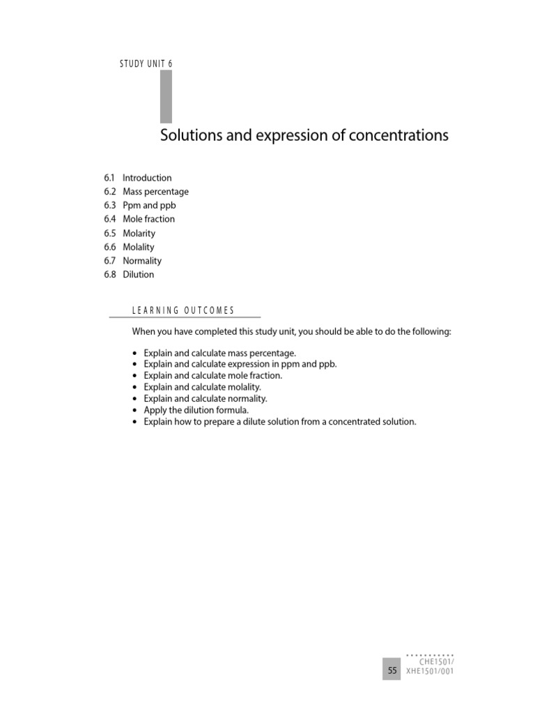Mass Percentage and Dilution Explained | PDF | Concentration | Parts ...