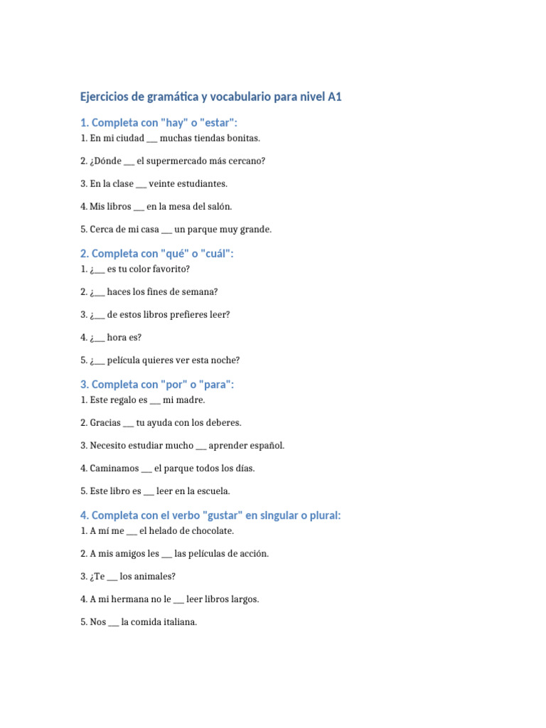 Ejercicios A1 Gramatica | PDF