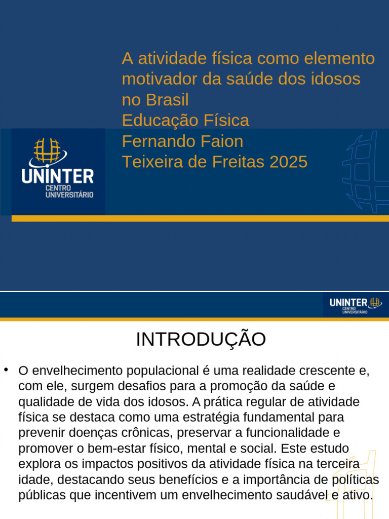 Template Padrao Slides TCC 2024 | PDF | Envelhecimento | Física