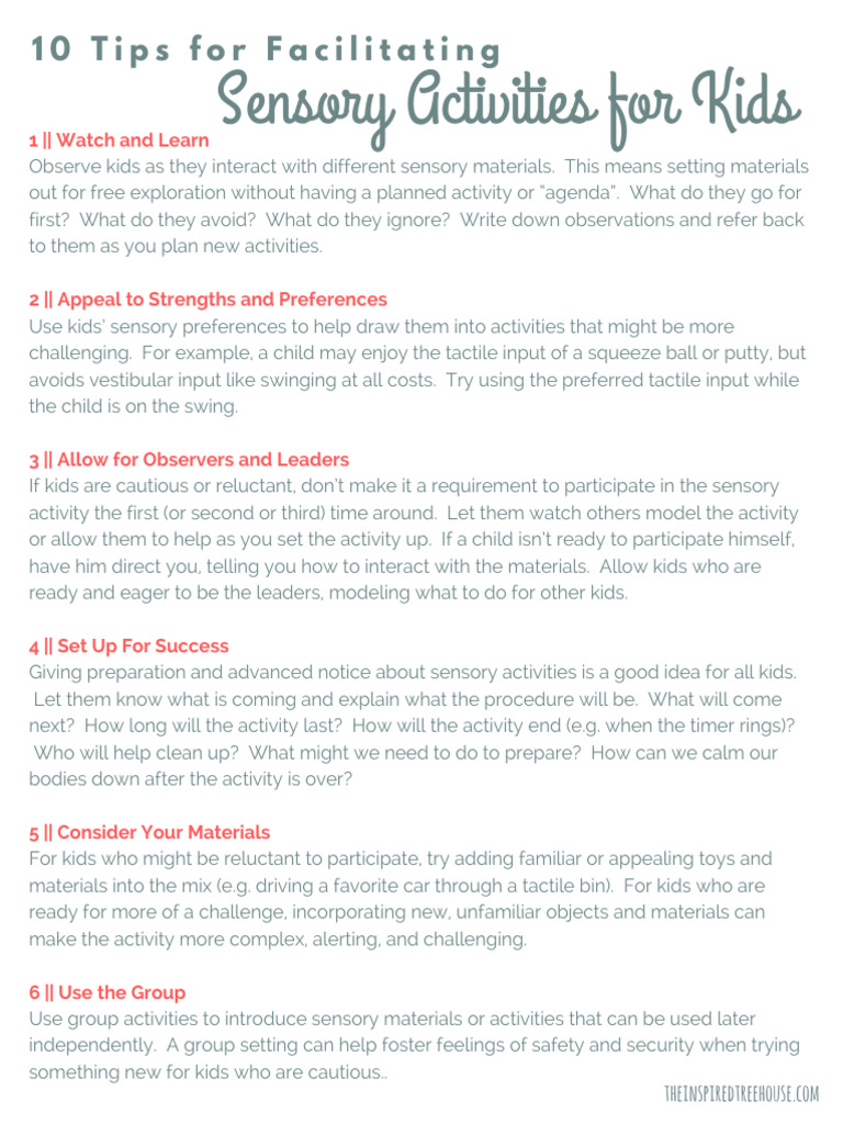 10 Tips For Facilitating Sensory Activities | PDF | Somatosensory ...