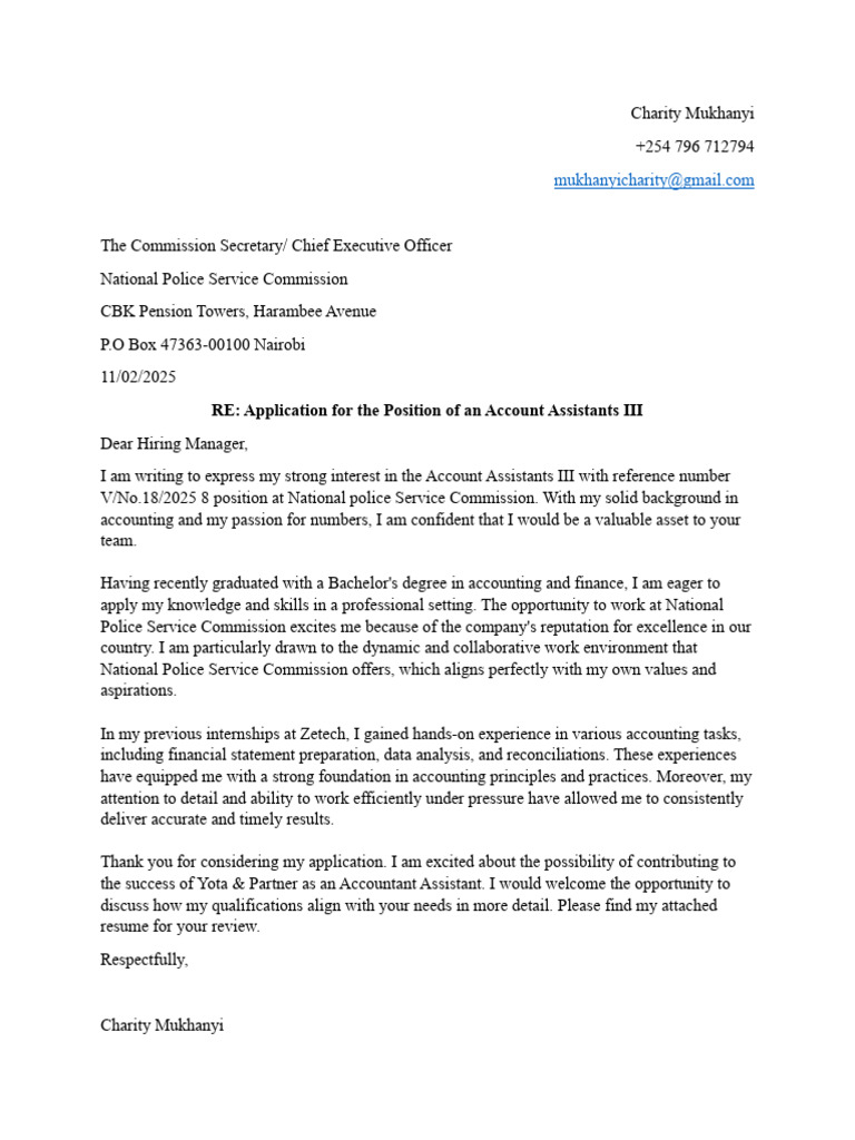 Application for the Position of an Account Assistants III | PDF