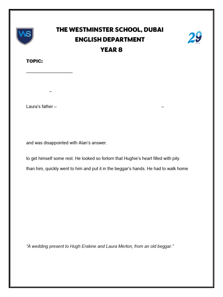 YR 8-THE MODEL MILLIONAIRE - WORKSHEET QUESTIONS (1) | PDF