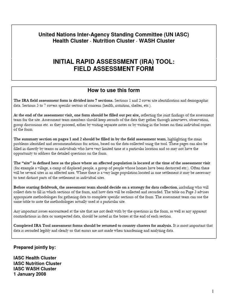 INITIAL RAPID ASSESSMENT FORM | PDF | Wash | Water