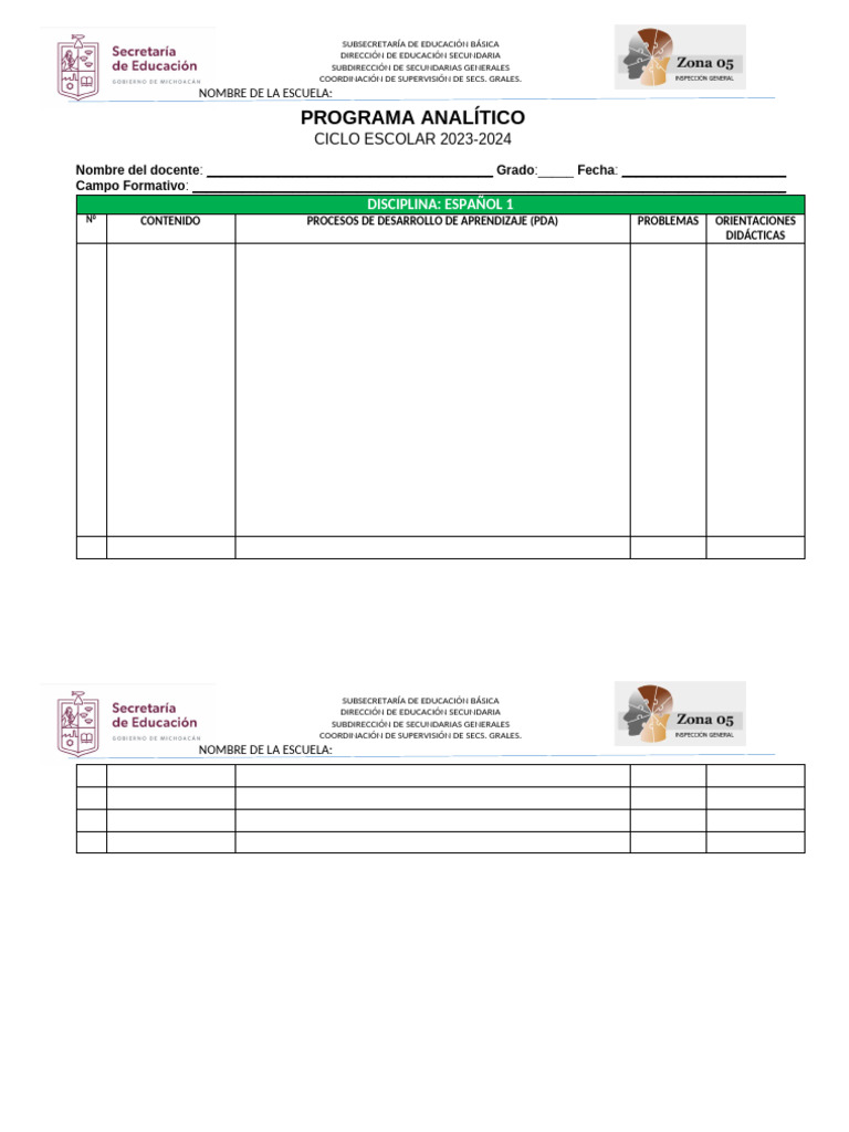 Formato Programa Analítico | PDF