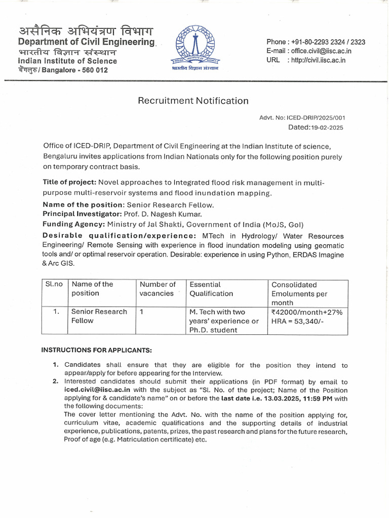 SRF Recruitment PRJ 9 | PDF