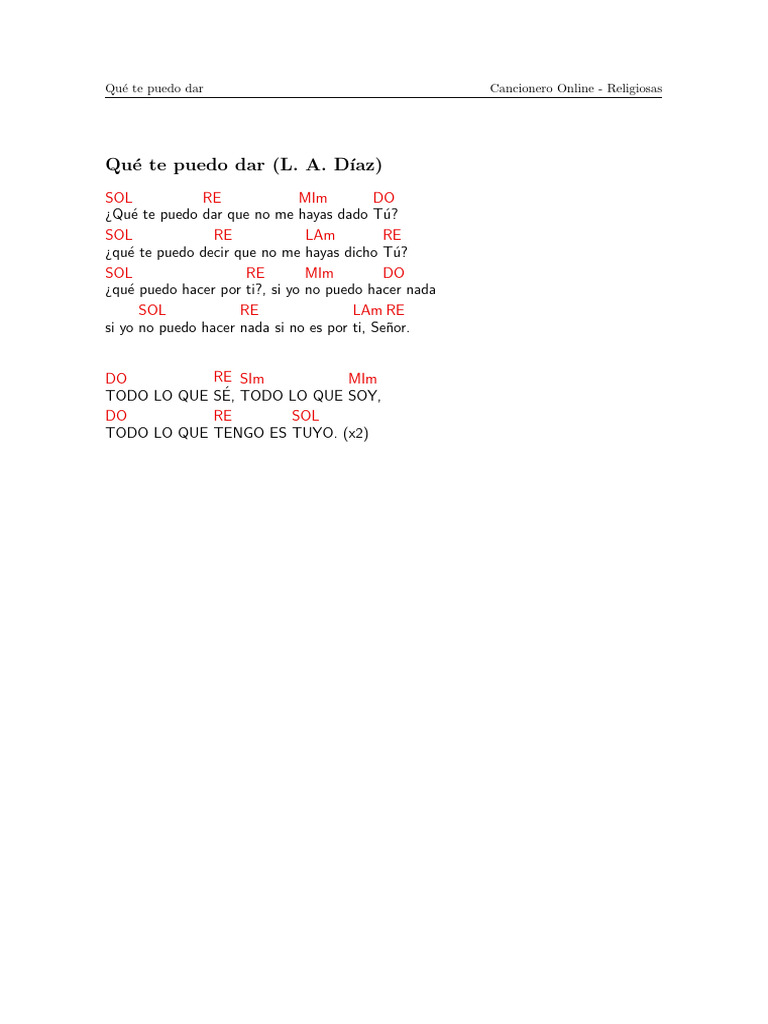 Canción Religiosa "¿Qué te puedo dar?" | PDF