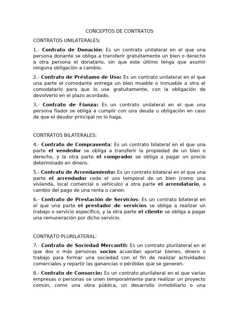 Tipos de Contratos: Unilaterales y Bilaterales | PDF | Donación | Economias