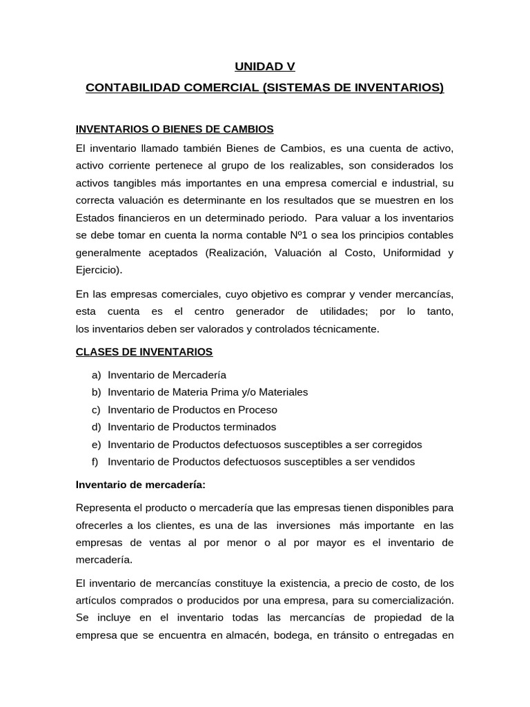 Unidad V Contabilidad Comercial Sistemas de Inventarios - N8 | PDF | Contabilidad | Business