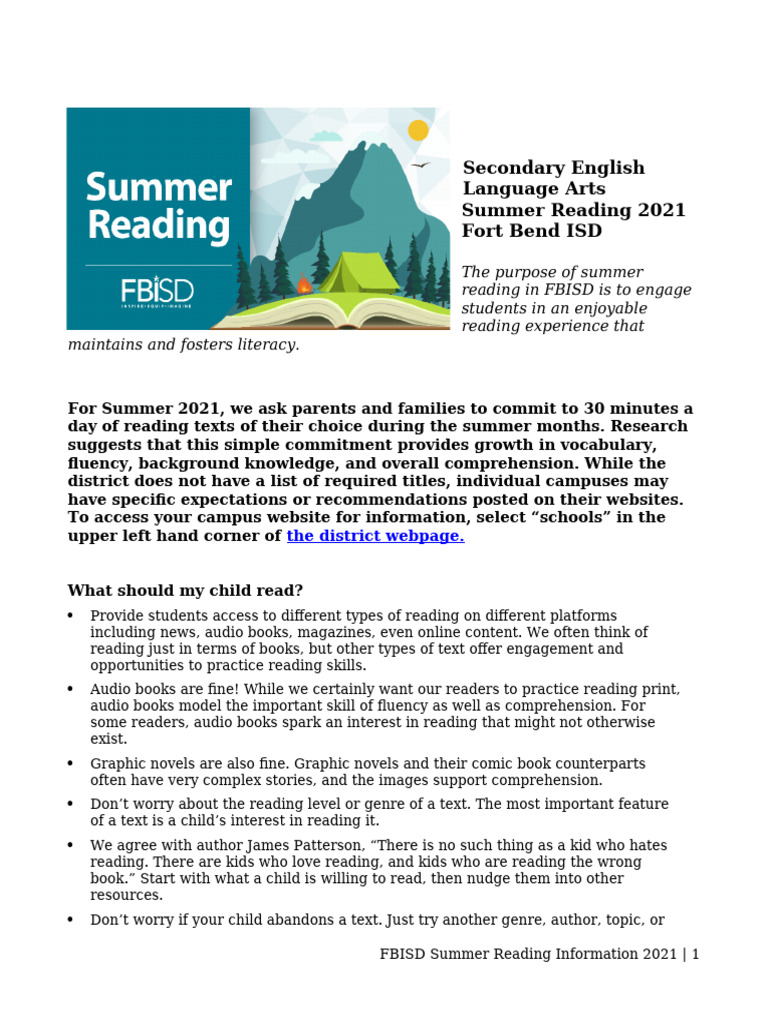 FBISD Summer Reading Guide 2021 | PDF | Reading Comprehension | Books