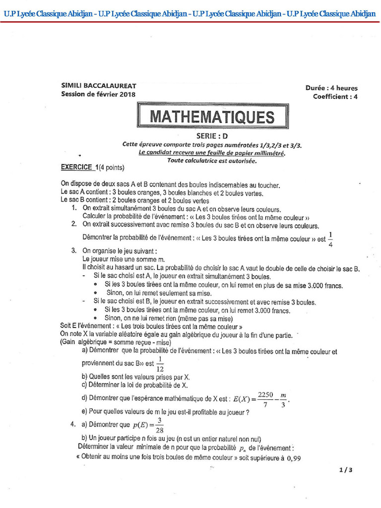 Bac Blanc Maths D-Up Lca | PDF