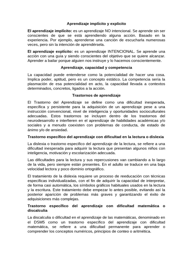 Aprendizaje Implícito y Explicito | PDF | Aprendizaje | Memoria