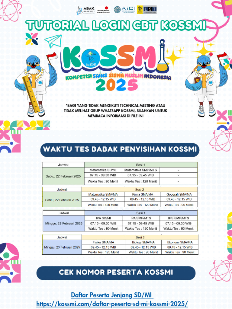 Informasi & Tutorial Login CBT - Kossmi 2025 | PDF