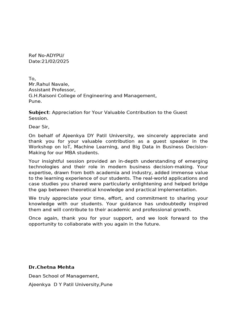 Appriciation Letter Format | PDF