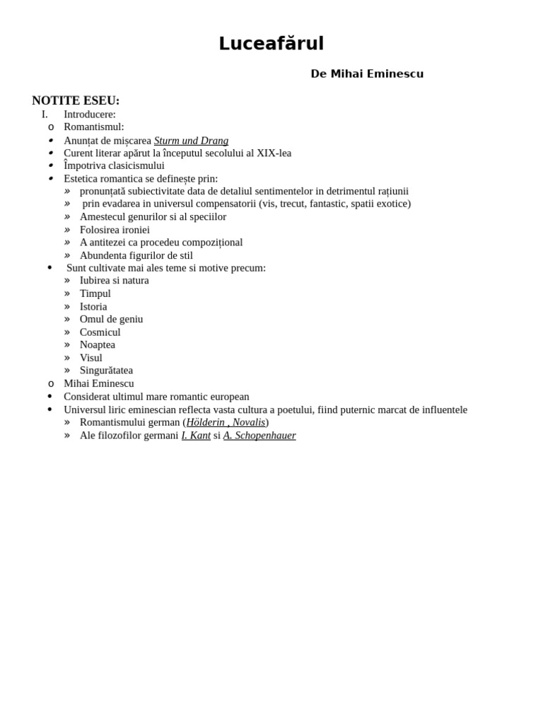 Luceafărul notite introducere | PDF