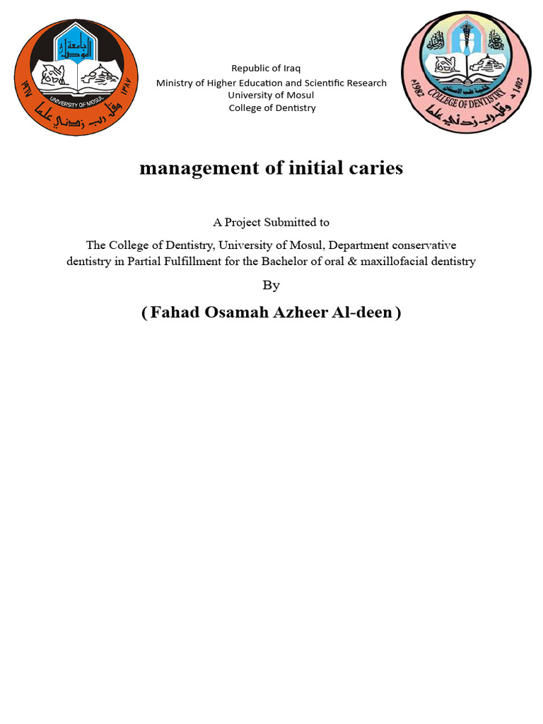 Management of Initial Caries - Copy - Docx2221 | PDF | Tooth Enamel ...