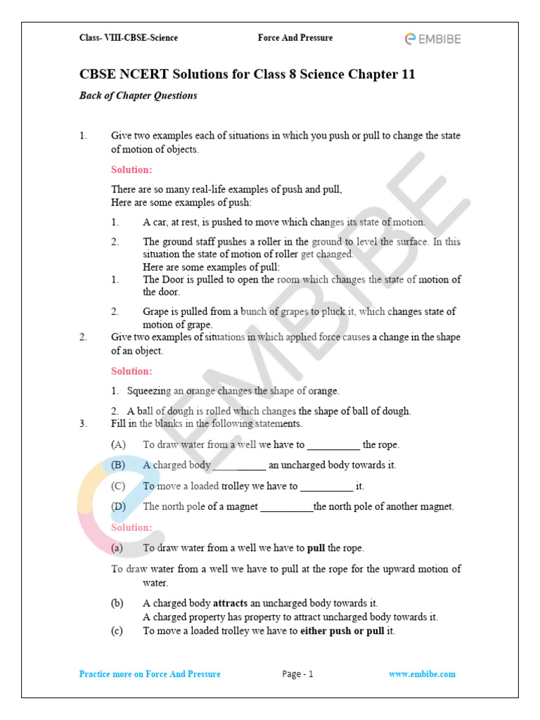 Ncert g8 Boc Physics Ch-11-Force | PDF | Force | Bow And Arrow