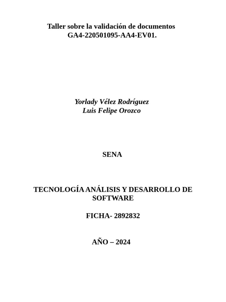 Taller Sobre La Validación de Documentos | PDF | Software | Entorno de desarrollo integrado