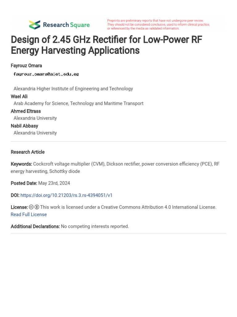 Design of 245 GHZ Rectifier For Low-Power RF Energ | PDF | Rectifier ...