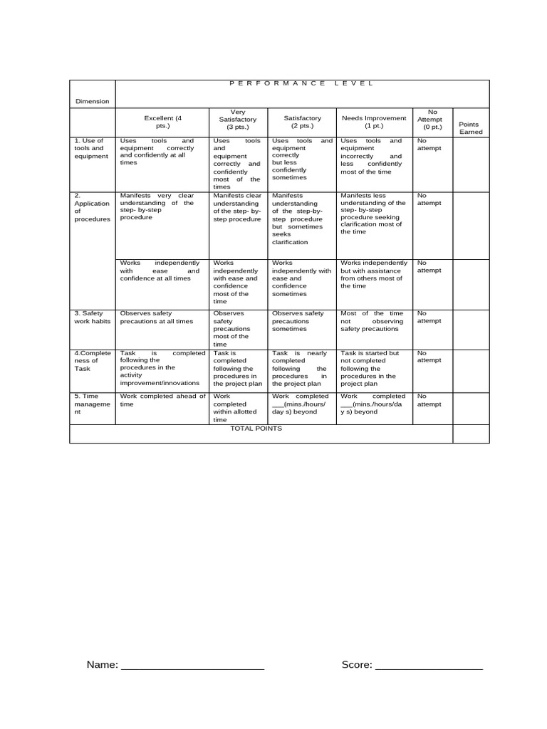 Rubric For A Performance Task | PDF