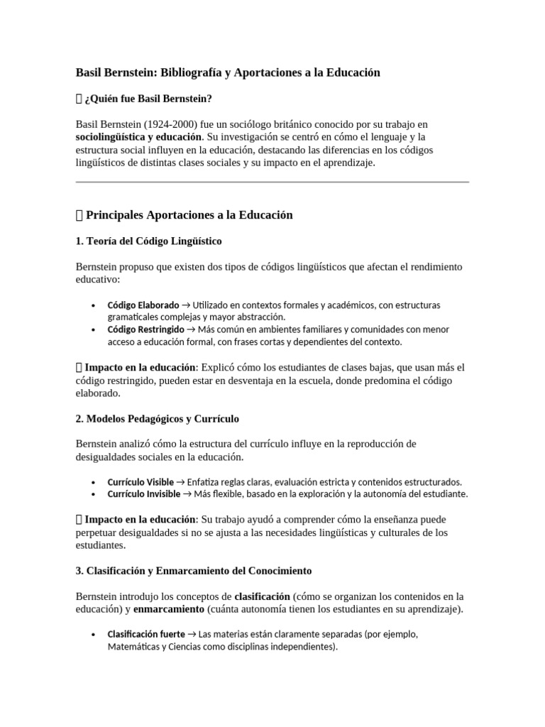 Basil Bernstein | PDF | Plan de estudios | Comunicación humana