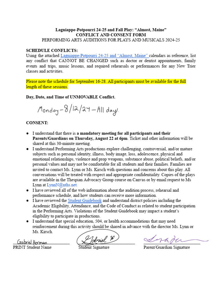 LP FP 2024 Conflict Consent Form | PDF