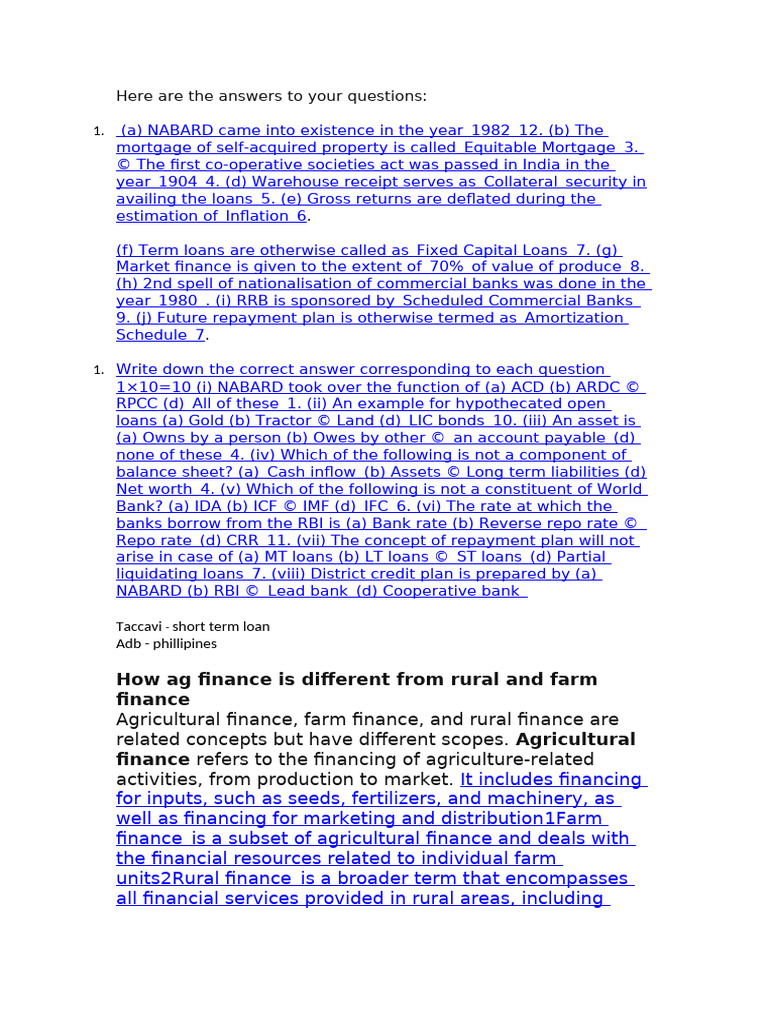 Pyq Ans | PDF | Mortgages | Agriculture