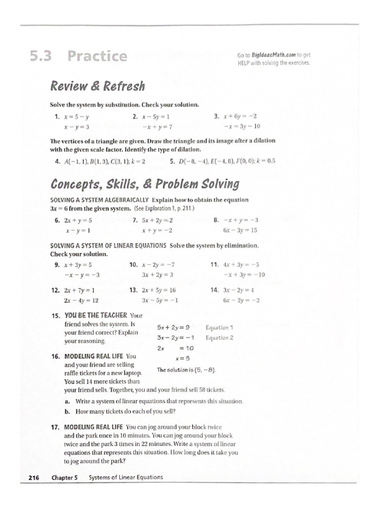 5.3 Practice (Solving Systems by Elimination) | PDF
