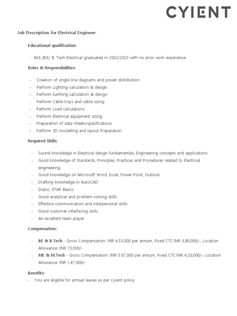 JD Electrical Engineer | PDF