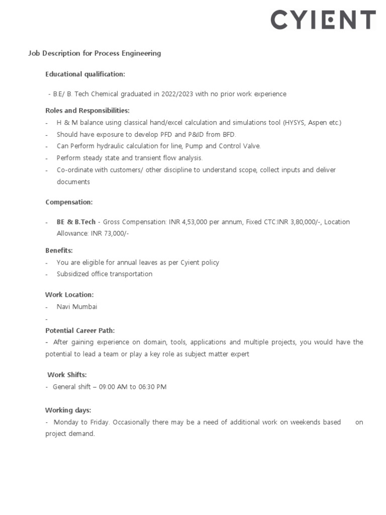 Process Engineer Job Description 2023 | PDF