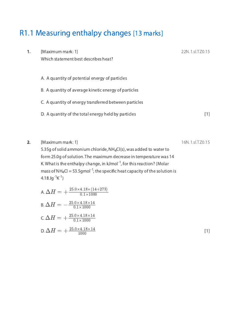 R1.1 Measuring Enthalpy Changes | PDF | Enthalpy | Heat