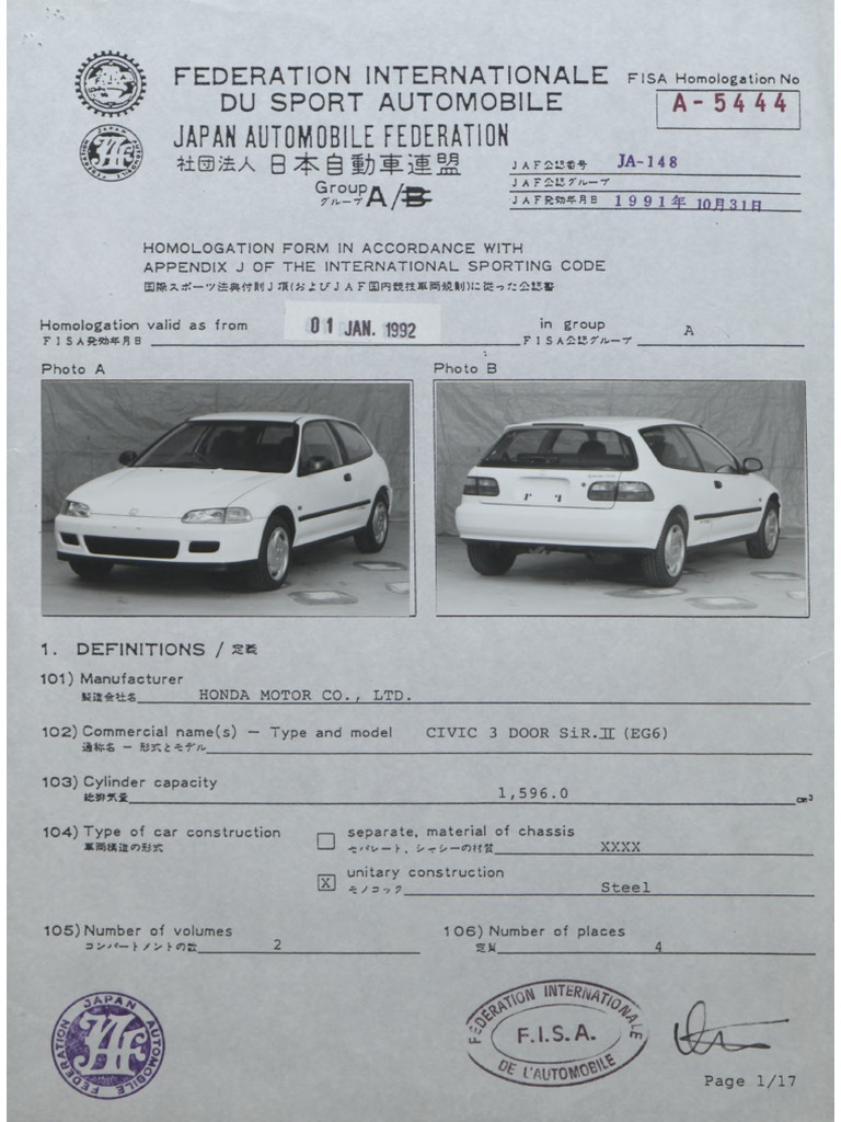 Homologation Form Number 5444 Group A | PDF | Propulsion | Internal ...