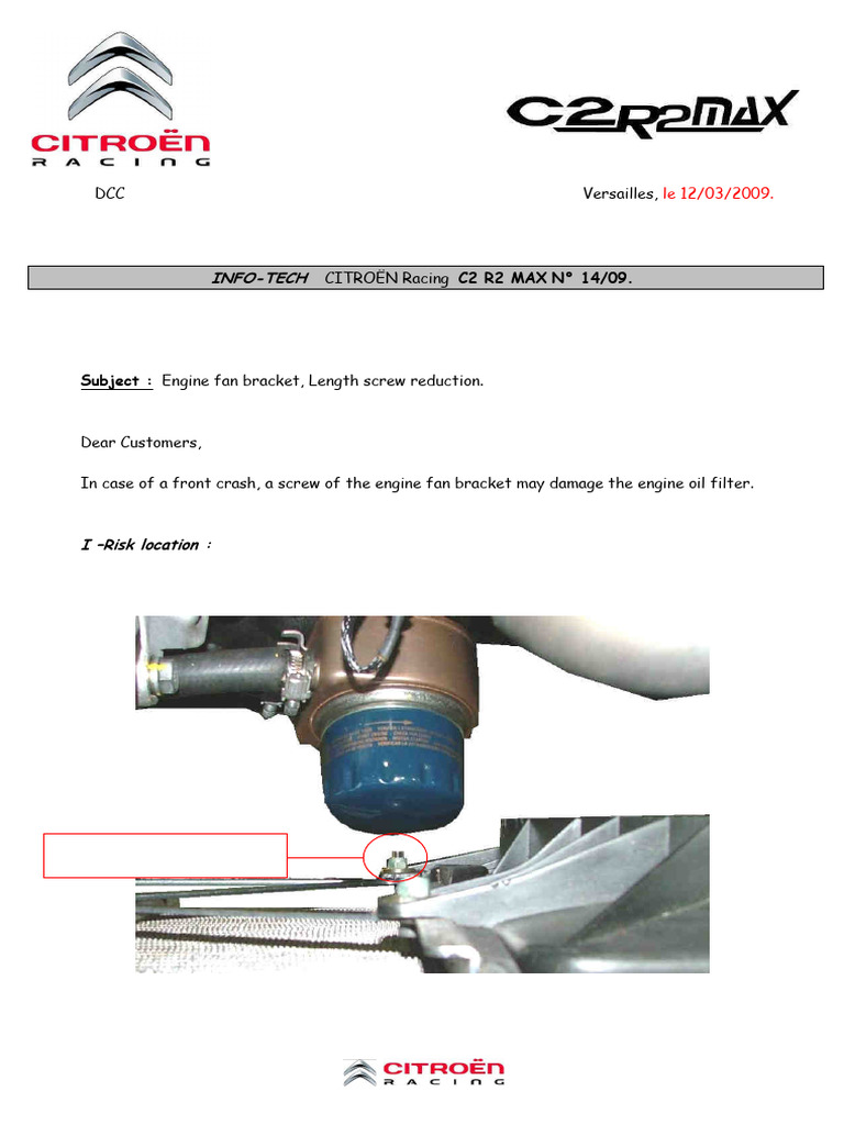 N°1409 - Engine Fan Bracket, Length Screw Reduction | PDF