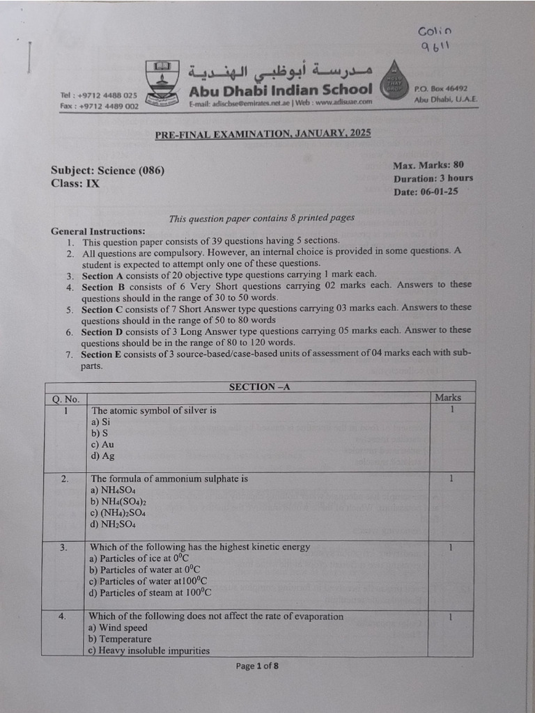 Science Grade-9 Pre Finals Question Paper | PDF