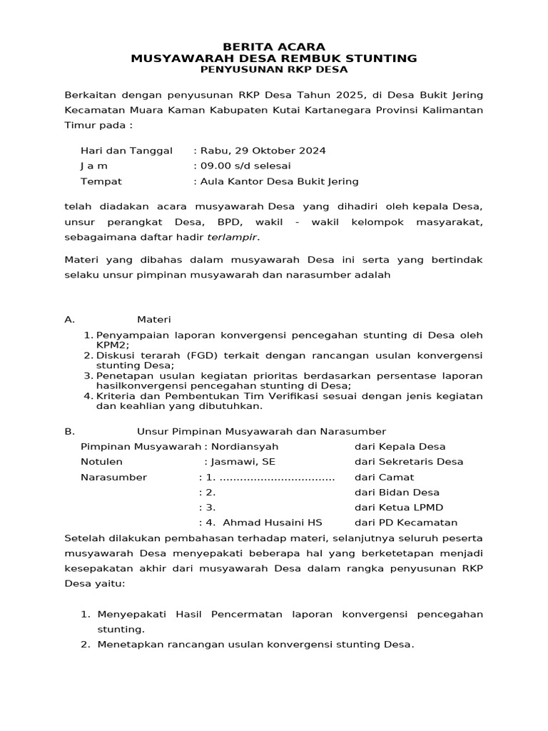 Berita Acara Rembuk Stunting | PDF
