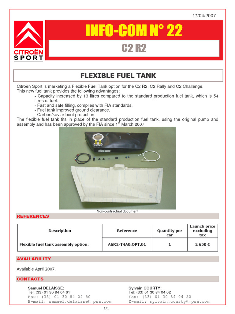Citroën C2 R2 Flexible Fuel Tank Upgrade | PDF