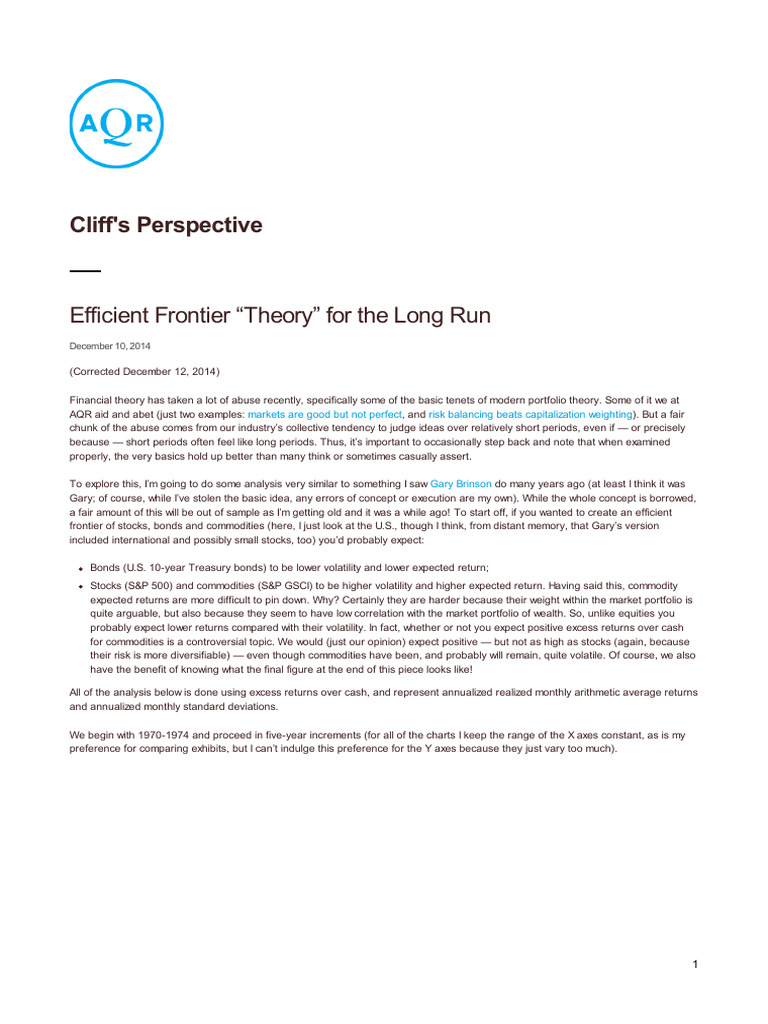 Efficient Frontier Theory For The Long Run | PDF | Investing ...