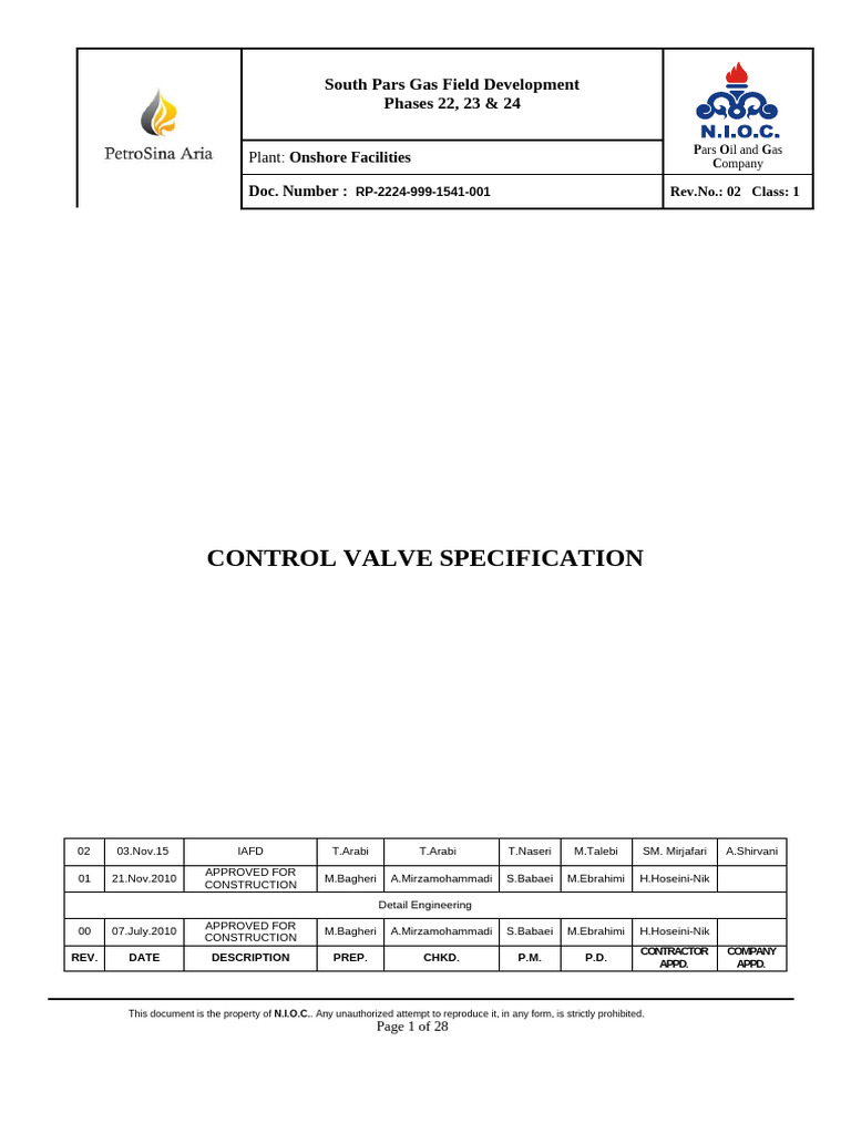 Control Valve Specification | PDF | Valve | Chemical Engineering