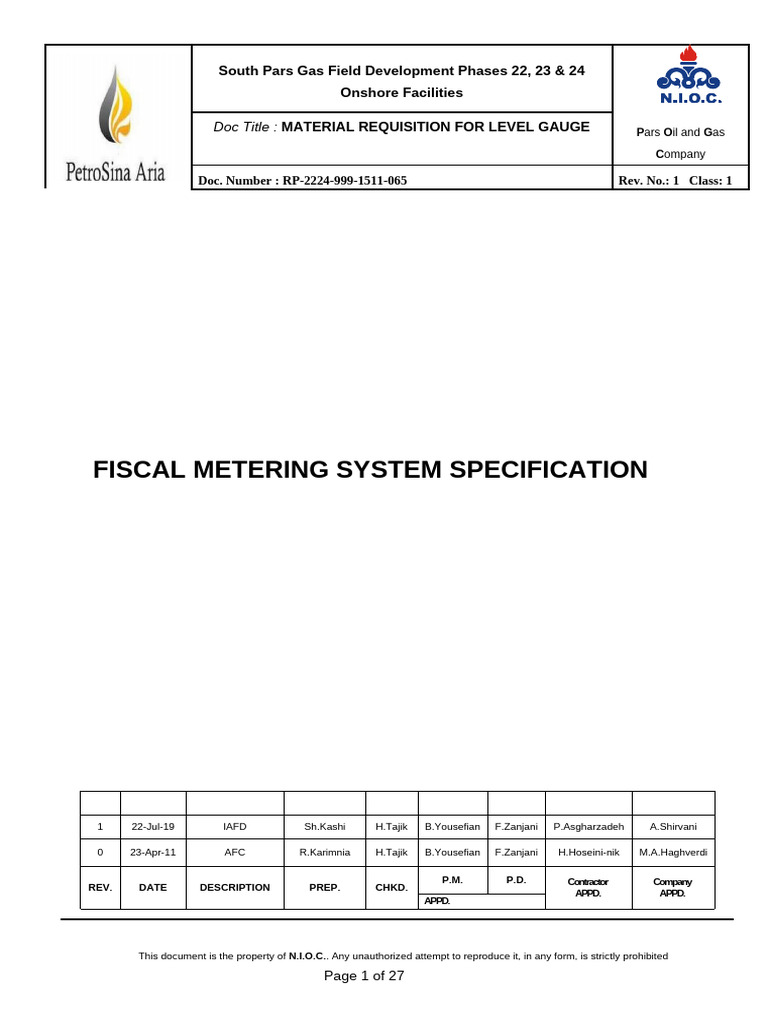 Fiscal Metering System Specification | PDF | Calibration | Flow Measurement